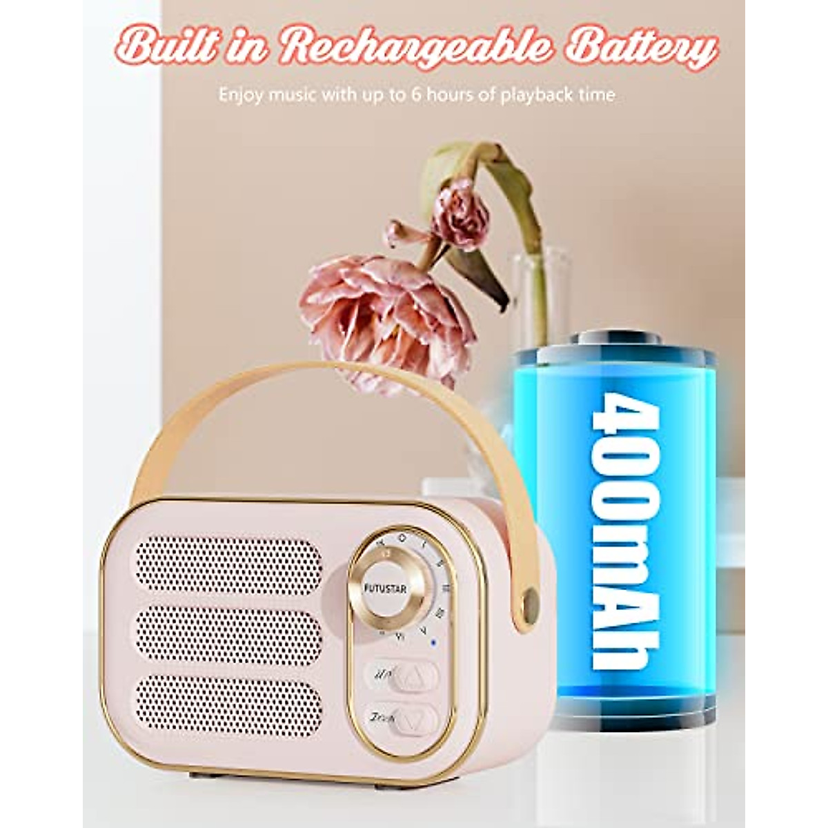 Greadio Retro Bluetooth Speaker, Vintage Speaker with Cute Old Fashion Style, Good Sound, Bluetooth 5.0, TF Card, AUX Input, USB Drive MP3 Player for Home,Outdoor,Travel,Party,Gift (Pink)