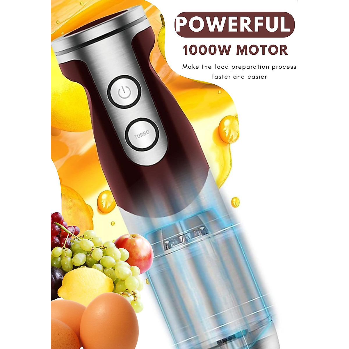 Megawise 3-in-1 Hand Blender – 12-Speed, Includes Powerful Blender Stick, Whisk, and Milk Frother – Easy to Clean and Perfect for Smoothies, and More (Red)