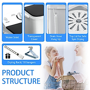 DOGHLY Compact Semi-Automatic Twin Tub Washer, 18lbs Capacity with 11lbs Washer and 7lbs Spinner, Ideal for Camping, Apartments, Dorms, College, RVs, and Small Spaces