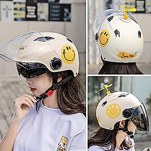Open Face Motorcycle Helmet with Tinted Visor, 3/4 Fashion Classic Moped Helmet for Adult Women Men, Half Face Vespa Motorcycle Helmets for Scooter, DOT/ECE Approved,Beige Smile,One Size
