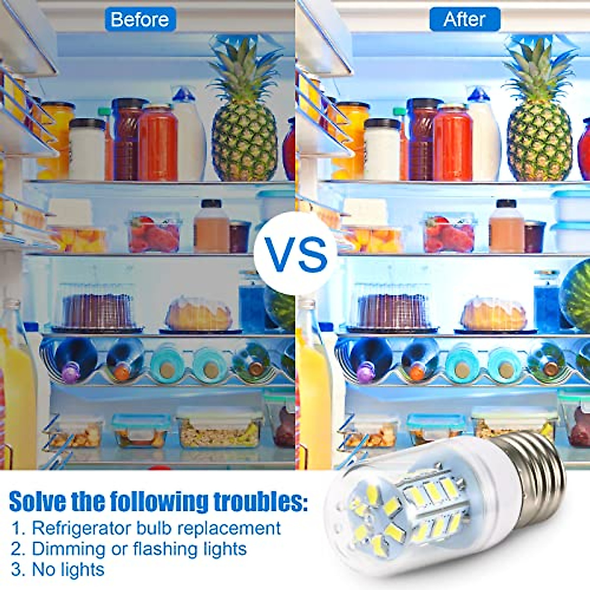 Freeboy 5304511738 LED Refrigerator Light Bulb Replacement for Frigidaire Electrolux Kenmore Refrigerator PS12364857, AP6278388, 4584444, KEI D34L Refrigerator Bulbs-3.5W White Light (3''×1.2'')