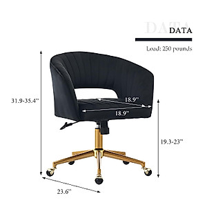 Velvet Office Desk Chair, Modern Adjustable Home Desk Chair with Wheels, Swivel Vanity Chair for Bedroom, Office, Vanity Study (Black)