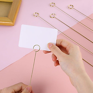 Abeillo 20Pcs Flower Card Holder Stick, Metal Floral Picks Gold Gift Card Holder, Number Holders Photo Clips Note Picture Display Holder for Wedding Party, Bouquet, DIY Craft (12 Inch)