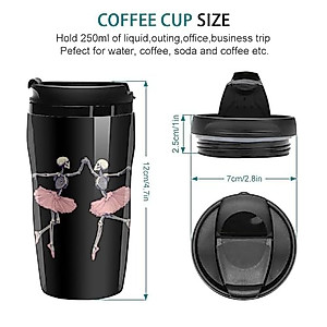 Skull Skeleton Ballet Dancing Travel Coffee Mug Reusable Coffee Cup Tumbler with Lid for Outdoor 250ml