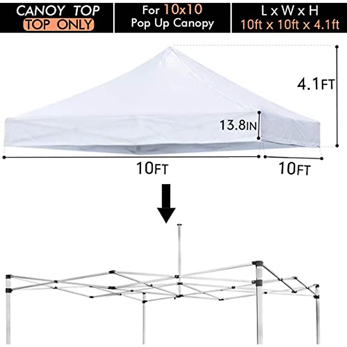 Ontheway 10' x 10' Replacement Canopy Top for EZ Pop Up Canopy Tent, Instant Canopy Top Cover (Canopy Top Only)