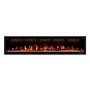 Valuxhome Electric Fireplace, 74 Inches Fireplace, Recessed and Wall Mounted Fireplaces for Living Room with Remote, Overheating Protection, Logset and Crystal, Touch Screen, 1500W/750W, Black