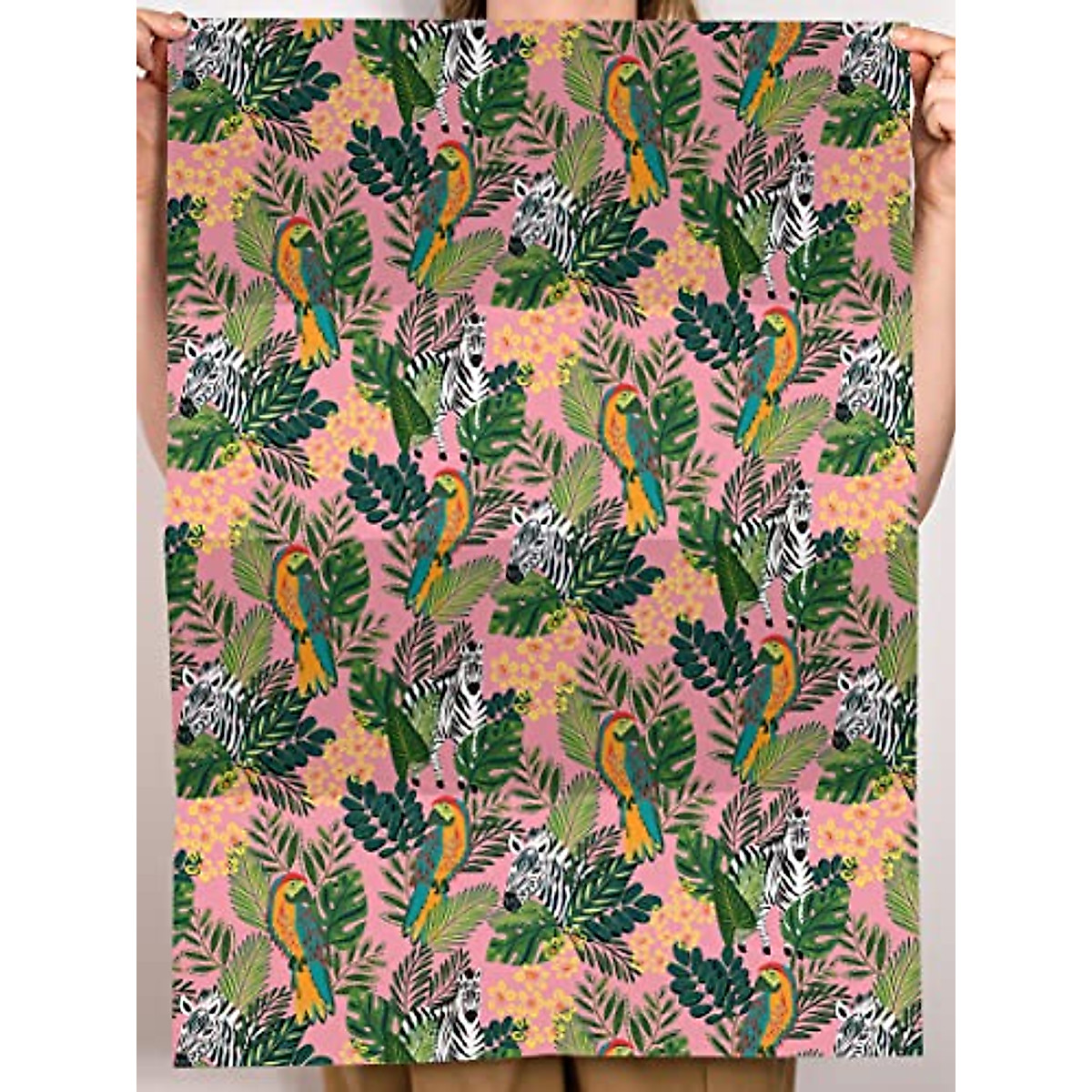 CENTRAL 23 Floral Wrapping Paper - Bird Wrapping Paper - 6 Sheets of Gift Wrap - Tropical Leaves Zebra and Parrot - Pink Green - Comes With Fun Stickers