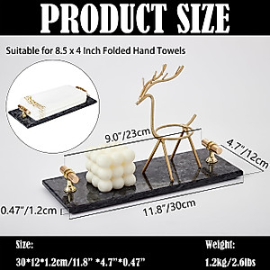 Denique Guest Towel Holder Tray for Bathroom, 12" Marble Bathroom Tray, Paper Napkin Holder Hand Towel Tray for Bathroom, Countertop Organizer Vanity Tray Decorative Tray with Gold Handles (Gray)