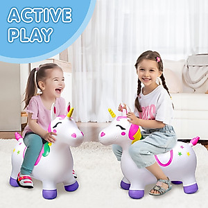 JOYIN Bouncy Unicorn Horse, Kids Ride On Bouncer, Toddler Girl Bouncing Animal Hopper, Inflatable Hopping Toy for Birthday Gift, 18 Months 2 3 4 5 Year Old Kids Toddlers Boys Girls
