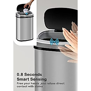YIQIEDEY Automatic Trash Can Touchless Stainless Steel Trash Can 13 Gallons Large Size Mute Kitchen Trash Can with Odor Control System Suitable for Kitchen, Bathroom, Room, Office (Silver)