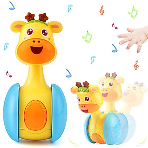 Tinabless Giraffe Tumbler Doll Roly-Poly Baby Toys, Cute Rattles Toys for Newborns 3-12 Month Baby Boys and Girls Xmas Birthday Gifts Stocking Fillers