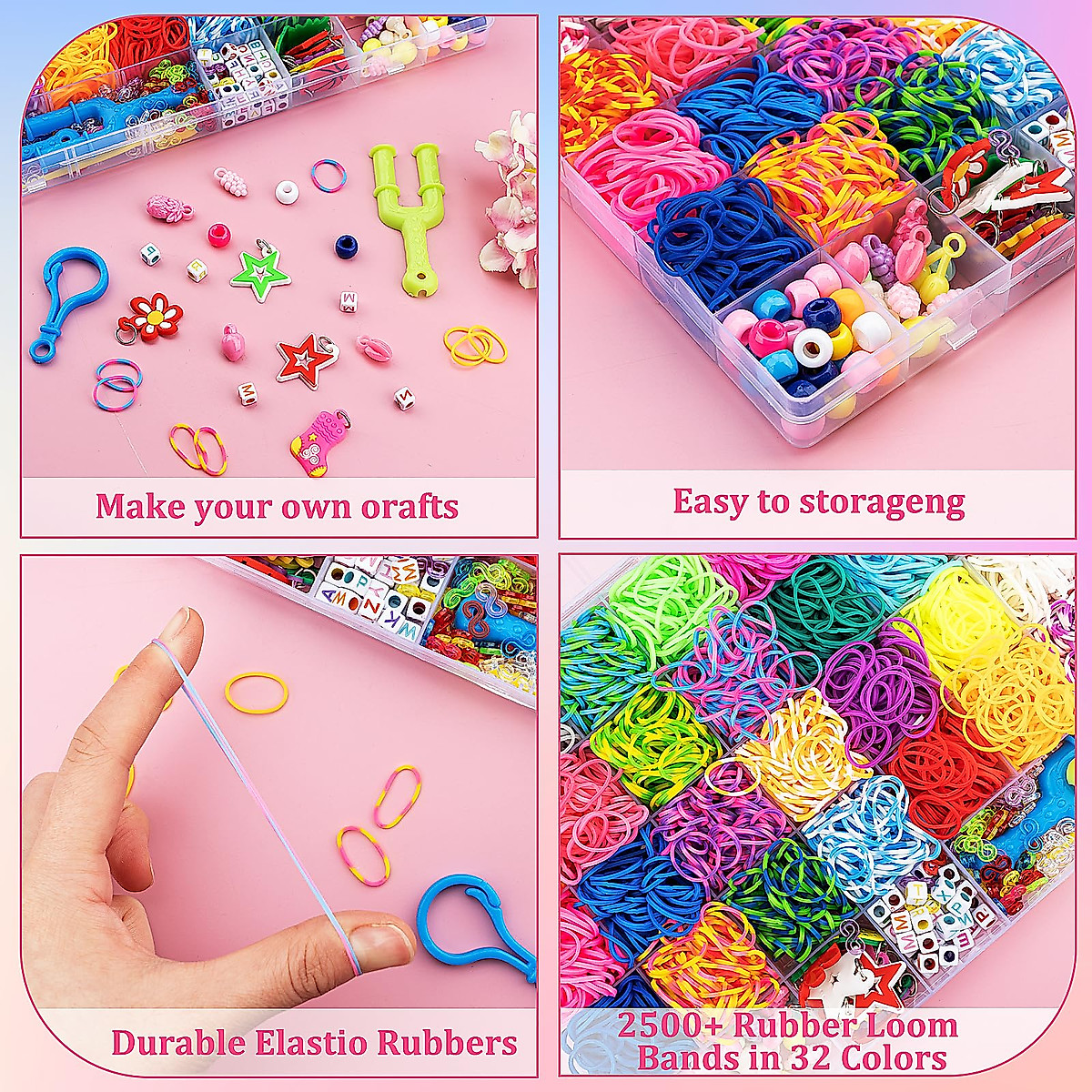 Sbnnfikeb Rubber Band Bracelet Kit,Loom Bracelet Kit,Loom Bands Kit, Loom Bracelet Making Kit for Art and Craft,2700 Rubber Band Refill Kit for Girls & Boys