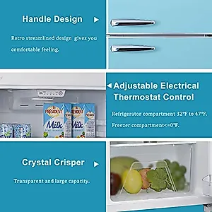Galanz GLR12TBEEFR Refrigerator, Dual Door Fridge, Adjustable Electrical Thermostat Control with Top Mount Freezer Compartment, Retro Blue, 12.0 Cu Ft