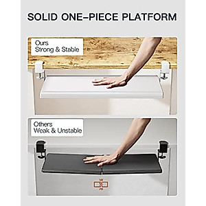 HUANUO Keyboard Tray Under Desk, Ergonomic Large Keyboard Tray with C Clamp, Updated Metal Slide Rail Keyboard Tray Mouse Tray, Pull Out Platform Computer Drawer for Typing, 27.5" W x 12.2" D, White