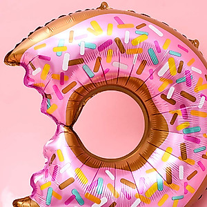 HORUIUS Donut Balloons Sweet Candy Donut Shaped Aluminum Foil Mylar Balloons for Donut Theme Birthday Party Supplies Baby Shower Wedding Donut Time Balloons Decorations 28 inch 4PCS