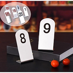 Topjia Stainless Steel Standing Tent Style Table Numbers Card 1-50 Double Side Numbered Table Tents,Stackable Storage Tent Table Numbers Table,for Wedding Party Banquets Restaurant Table Numbers