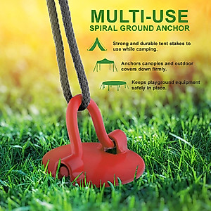 7Penn Spiral Ground Anchors - 10 Inch Red Tent Stakes Heavy Duty Ground Screw Anchor Twist Stakes, 4 Pack