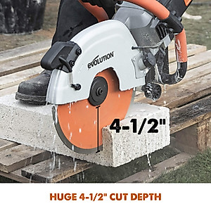Evolution R300DCT+ 12 Inch Concrete Saw with Water Fed Dust Suppression (Aka Circular Saw, Angle Grinder, Cut Off Saw, Demo Saw, Masonry) Electric, No Gas, 4-1/2" Cut - Incl Premium Diamond Blade