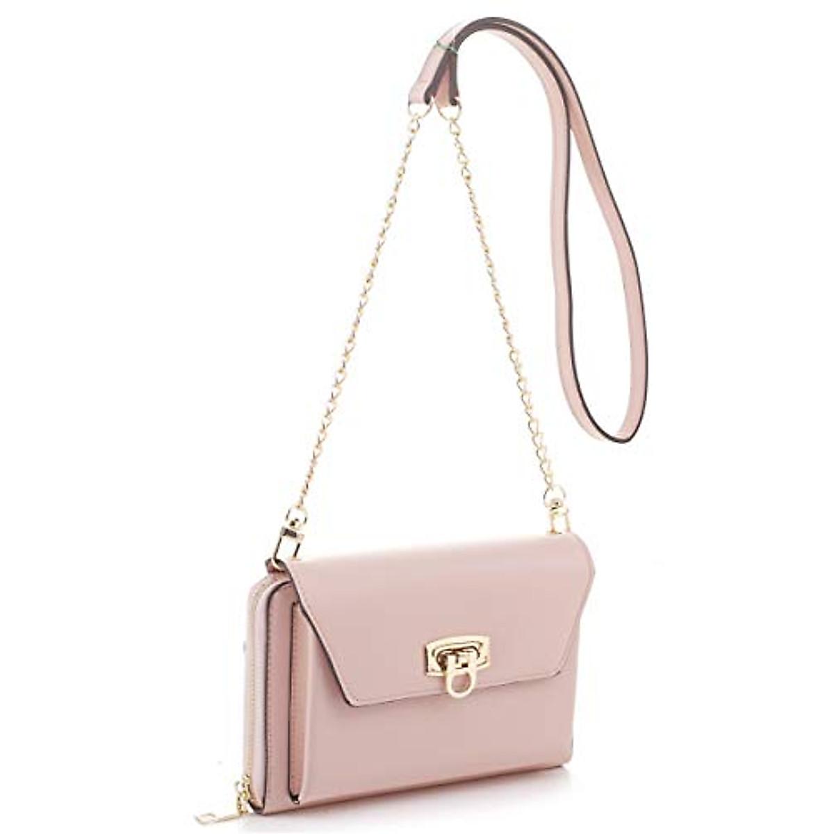 B BRENTANO Vegan Envelope Clutch Wallet Crossbody Purse with Chain Strap (Blush)