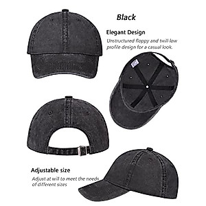 AOSMI 3 Pack Vintage Cotton Washed Plain Baseball Caps Dad Hats Adjustable Men Women Unstructured Low Profile Blank Summer Soft Distressed Ball Caps Outdoor Workout Black Khaki Red-Wine