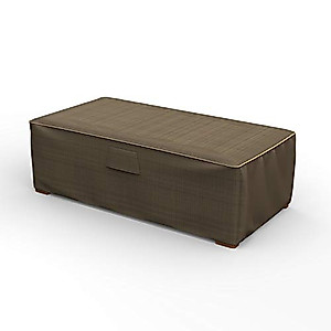 Budge P5A35BTNW3 StormBlock Hillside Patio Ottoman/Coffee Table Cover Premium, Outdoor, Waterproof, Medium, Black and Tan Weave