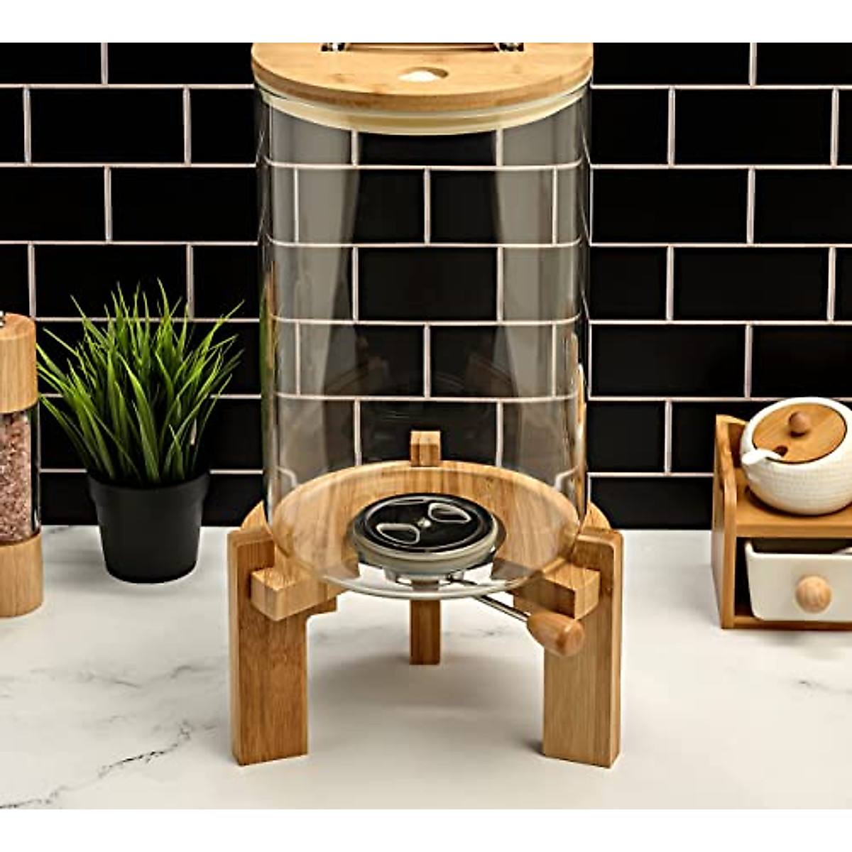 15 lbs/8 Liter Rice Dispenser, an Elegant Glass Rice Dispenser, Rice Container, Grain Dispenser, Rice Storage, Rice Holder, Rice Bin, Rice Dispenser with Bamboo Wood Stand