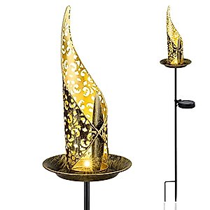 Fawgold Garden Solar Lights Pathway Outdoor Stake Metal Lights,Waterproof Warm White LED for Lawn,Patio or Courtyard