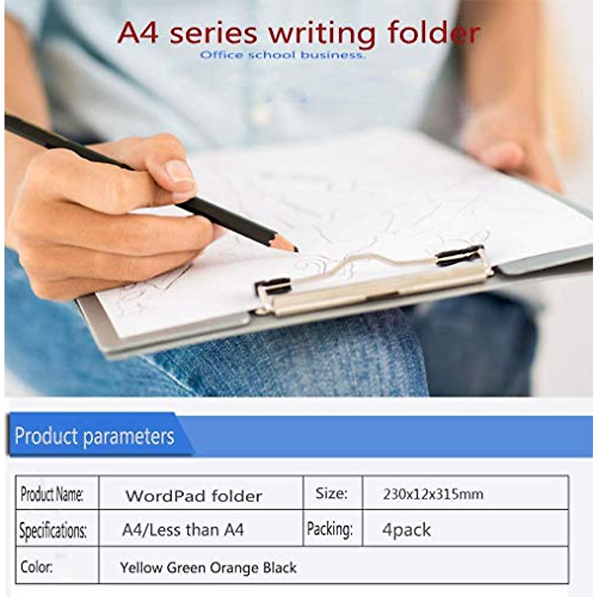4 sets of foldable clipboards, binders, sturdy PC hard plastic materials, 12.4 inches * 9.1 inches * 0.5 inches, easy to carry, widely used in office, school, business travel.