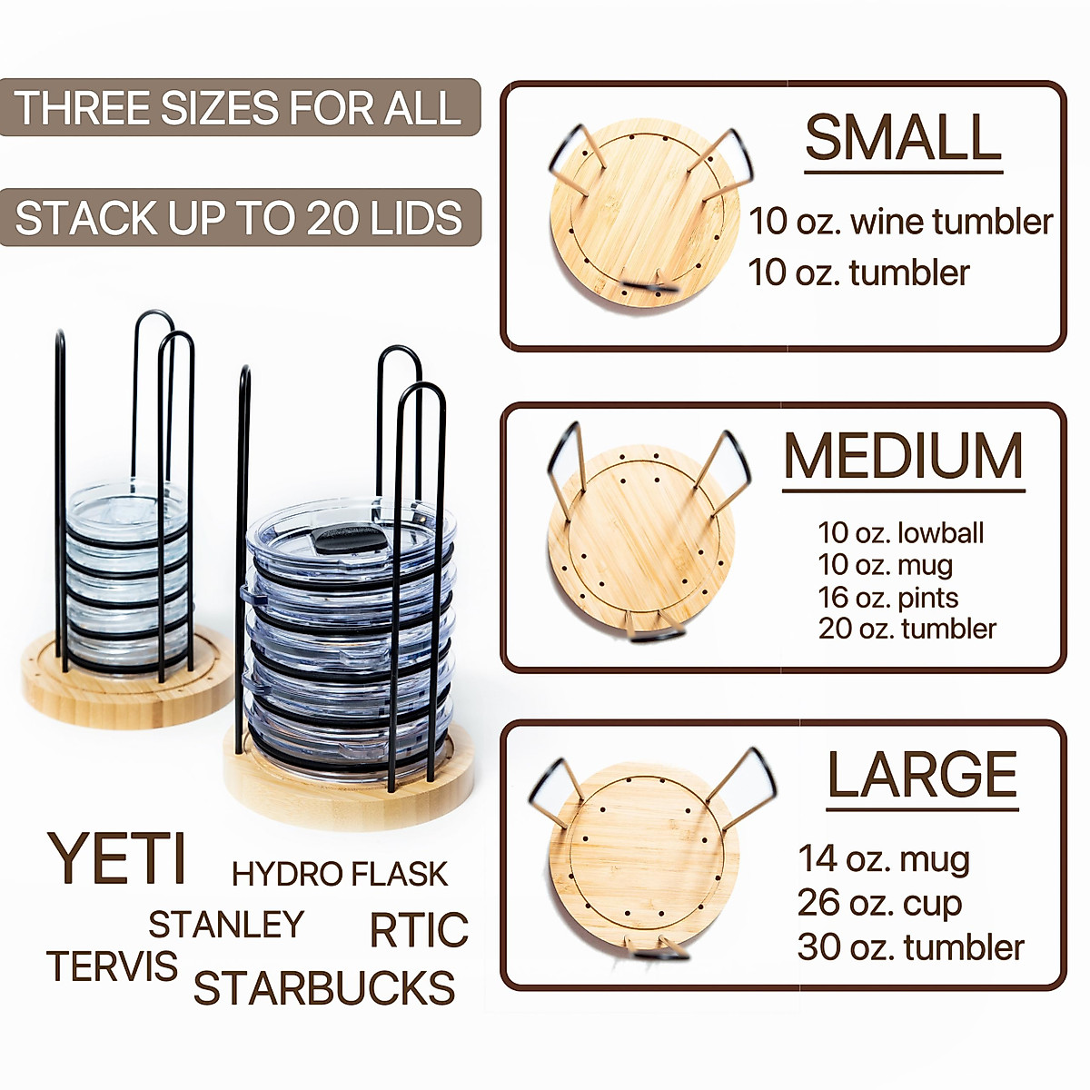 TelKeen 2PC Tumbler Lid Organizer, Detachable Cup Lid Organizer for Simple Modern Tumbler/Yeti Tumbler/Stanley Tumbler Lids, Holds up to 20 Lids, Cup Organizer for Kitchen Organizers and Storage