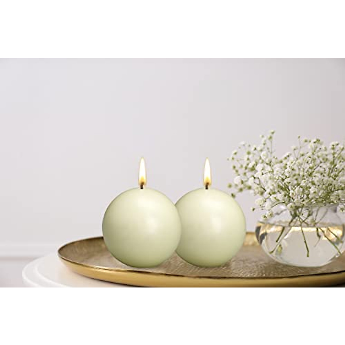 Bolsius Set of 2 Ivory Ball Candles - 2.75 inch Unscented Candle Set - Dripless Clean Burning Smokeless Dinner Candle - Perfect for Wedding Candles, Parties and Special Occasions