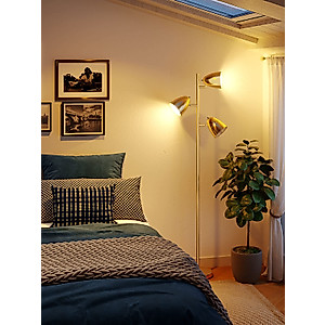 addlon Tree Floor Lamp with 3 Adjustable Rotating Lights and Matching LED Bulbs, Standing Tall Pole Lamps for Living Room, Bedroom, Home, Office - Brass Gold