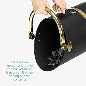 Navaris Fireplace Ash Bucket - Black Metal Bucket with Handle and Shovel for Fire Ash Charcoal and Coal - Home Wood Burner Pit Fireplace Accessories