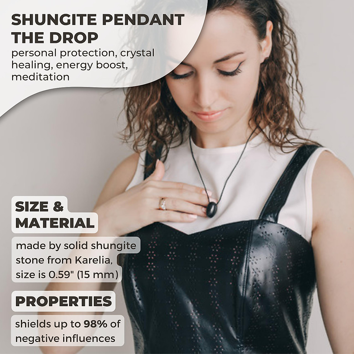 Karelian Heritage Shungite Drop Minimalist Pendant | Natural Amulet Black Crystal Pendant Elegant Jewelry | Defender Shield Protection Necklace Stone | Chakra Healing Crystal Necklace Meditation PE02