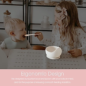Ali+Oli Silicone Suction Bowl and Spoon Set (Blush, Original) - Unbreakable Suction Bowls for Baby 6 Months and Up, Self Feeding Baby Utensils, First Stage Baby Feeding Supplies
