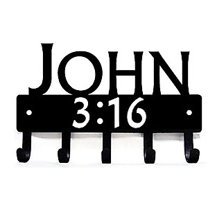 The Metal Peddler John 3:16 Bible Scripture Christian Key Rack - Small 6 inch Wide - Made in USA; Wall Mounted