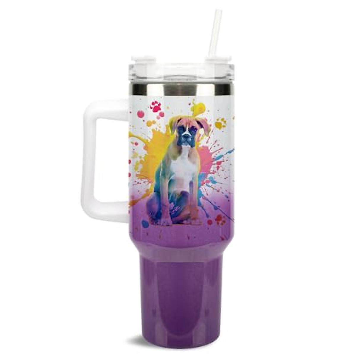 100 North Queen Royal Crown Wrap-Around 40 Oz. Stainless Steel Water Bottle Coffee Mug, Spill & Leak Resistant, Travel Tumbler with Handle, Lid & Straw, White & Purple