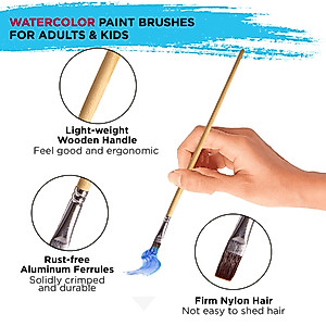 OOKU 8PCS Paint Brush Set, Watercolor Paint Brushes for Kids Adults | Round Flat Paint Brushes for Acrylic Painting, Artist Paint Brushes | Nylon Bristles for Oil Gouache Acrylic Paint Brushes
