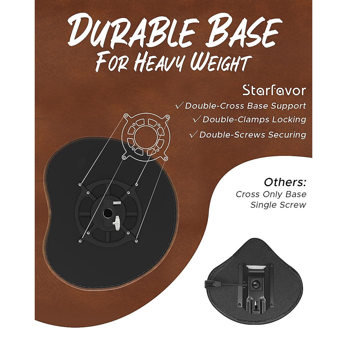 Starfavor Drum Throne Height Adjustable Padded Seat Drum Stool, with Double Braced Anti-Slip Feet Swivel Drum Chair, Butt Shape, Brown, ST-550BR