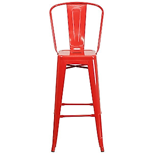 Flash Furniture Lily Commercial Grade 4 Pack 30" High Red Metal Indoor-Outdoor Barstool with Removable Back