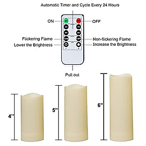 Amagic Flameless Candles Battery Operated Candles Flickering, Outdoor Waterproof LED Pillar Candles with Remote Control and Timer, D 2.2" x H 4" 5" 6", Ivory, Plastic, Set of 9