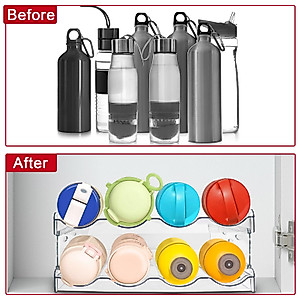 Water Bottle Organizer, 2 Tier 8 Containers Water Bottle Organizer for Cabinet, Stackable Plastic Clear Water Bottle Cup Holder,Drink/Water Bottle Storage Rack for Kitchen Countertop, Cabinet Freezer