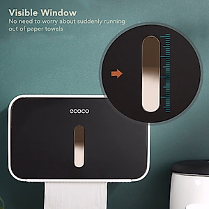 Wall Mounted Bathroom Paper Towel Holder, Non Perforated Toilet Paper Roll Holder, Large Capacity Waterproof Paper Towel Dispenser, Double Spout for Soap, Cell Phone or Other Items(Black)