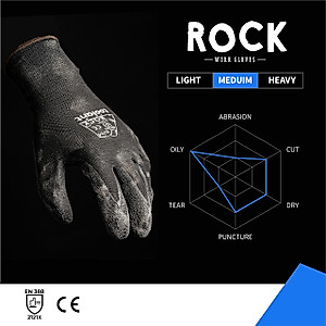 toolant Work Gloves Men, 12 Pairs Crinkle Latex Rubber Gloves for Construction, Gardening, Warehouse (Black, Large)