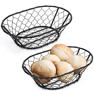 Yesland 2 Pack Rope Metal Oval Bread Basket, 9 1/2 x 6 1/2 x 2 Inches, Bread Proofing Basket for Professional & Home Bakers