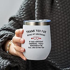 Valentines Day Gifts for Her, Happy Birthday Gifts for Girlfriend, Anniversary Romantic Gifts for Her, Funny Christmas Gifts for Girlfriend from Boyfriend - 12 oz Stemless Wine Tumbler with Lid