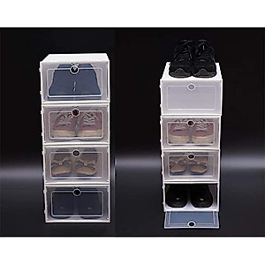20 PCS Shoe Storage Boxes,Clear Plastic Clamshell Shoebox Stackable Shoe Organizer Foldable Display Box Container Closet Shelf Shoe Organizer,Need to Assemble (Angel White Large Round Holes)