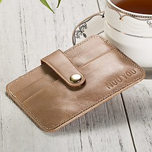 NUOYOU Handmade Genuine Leather Card Case Slim Handy Gift RFID Blocking Card Holder Minimalist Wallet for Men & Women Front Pocket Credit Card Holder (Khaki)