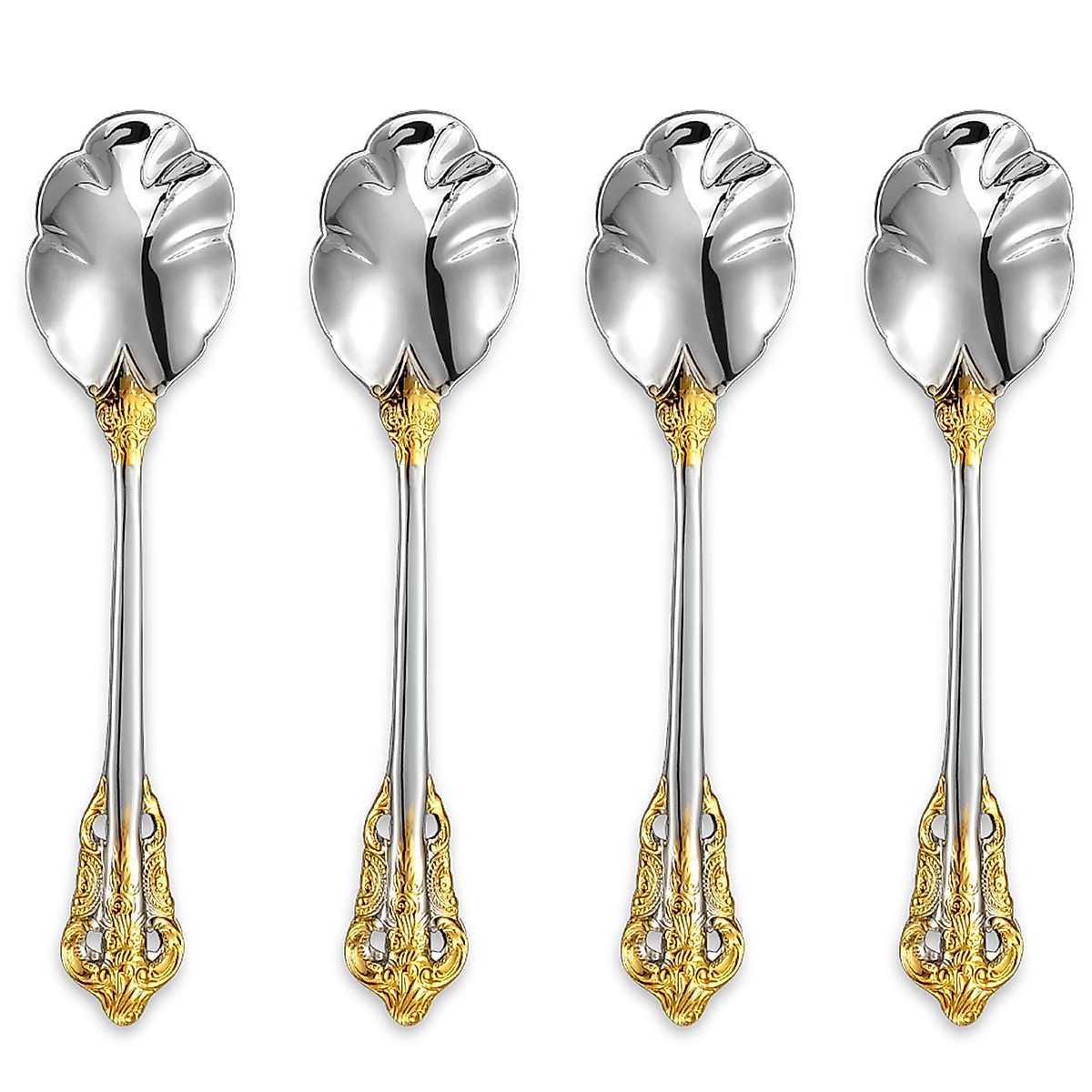 KEAWELL 6" Tea Spoons Set of 4, Coffee Espresso Demitasse Vintage Tea Spoon, 18/10 Stainless Steel, Gold Accent