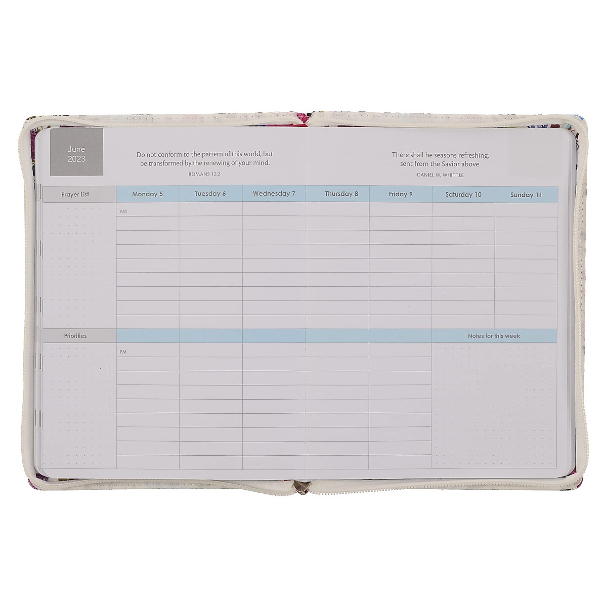 Christian Art Gifts 2023 - 18-Month Women's Faux Leather Personal Planner with Zipper Closure: His Mercies Are New Every Morning - Lamentations 3:22-23, Aug 2022-Jan 2024, Multicolored Floral, Large