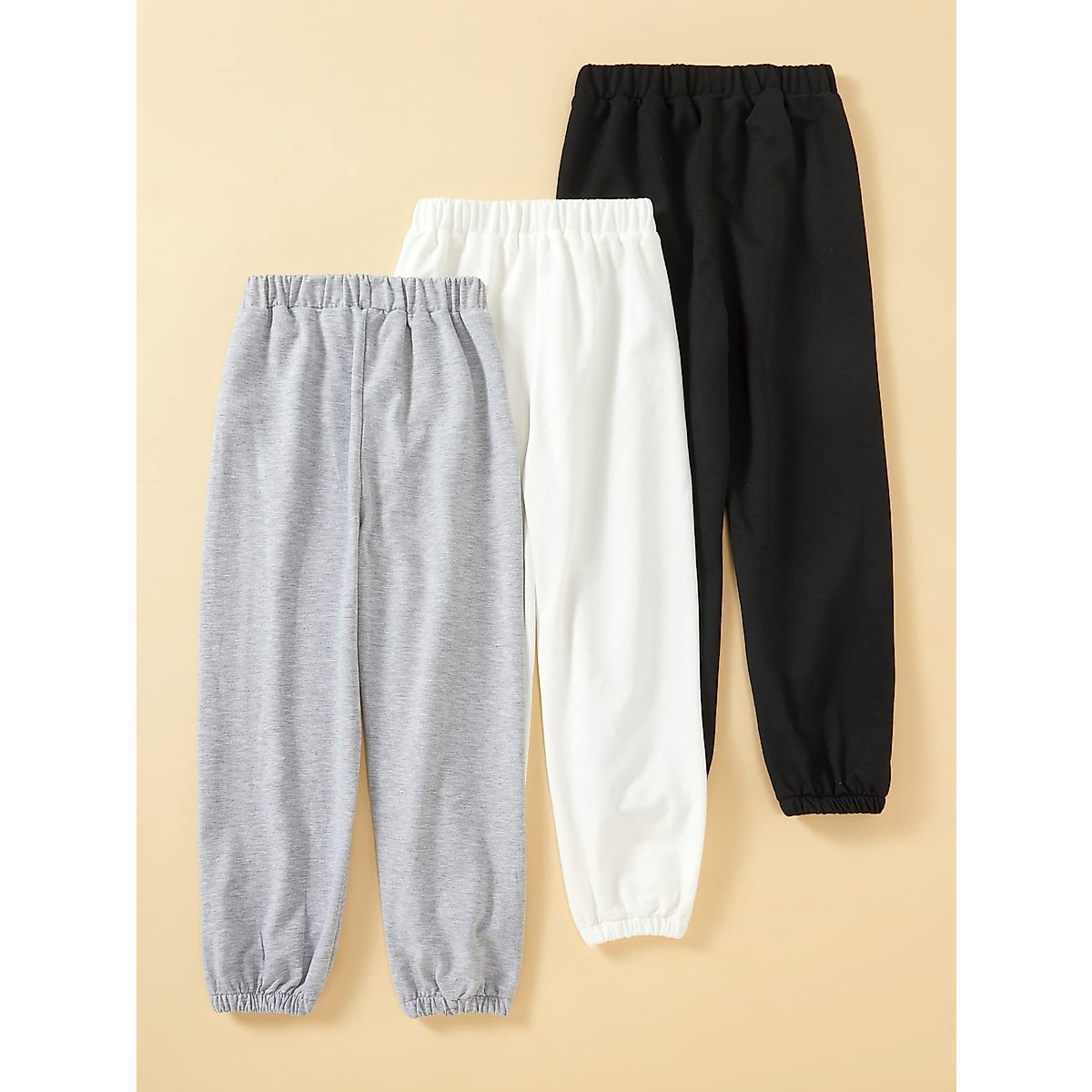 Floerns Girls 3 Pcs Letter Graphic Print Elastic Waist Sweatpants Jogger Pants Black Grey 11-12 Years